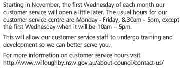 Change to customer service hours | Chatswood West Ward History